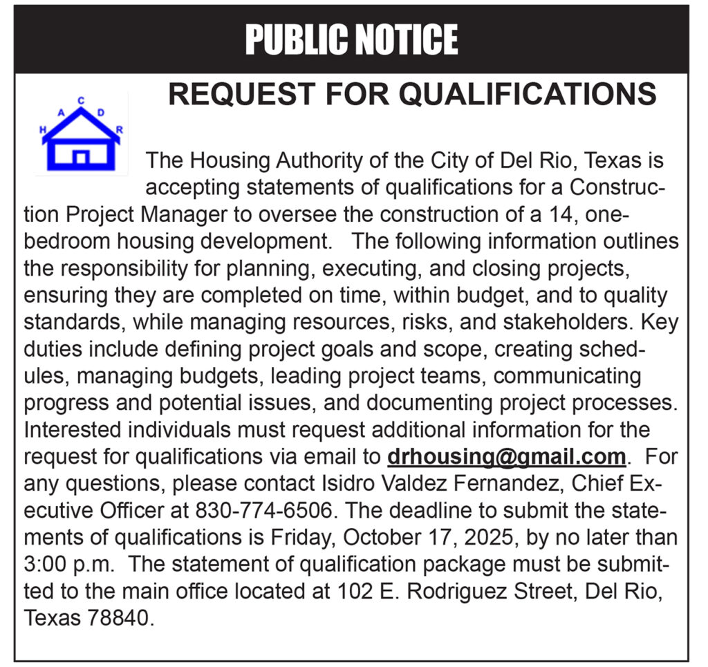 PUBLIC NOTICE - REQUEST FOR QUALIFICATIONS - 830Times